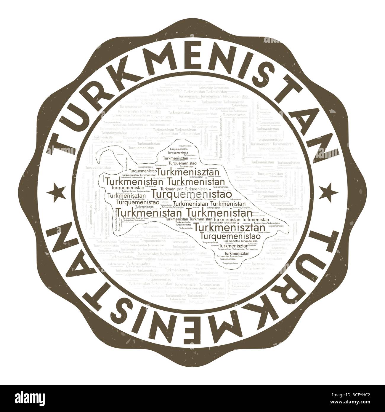 Turkmenistan logo. Amazing country badge with word cloud in shape of ...