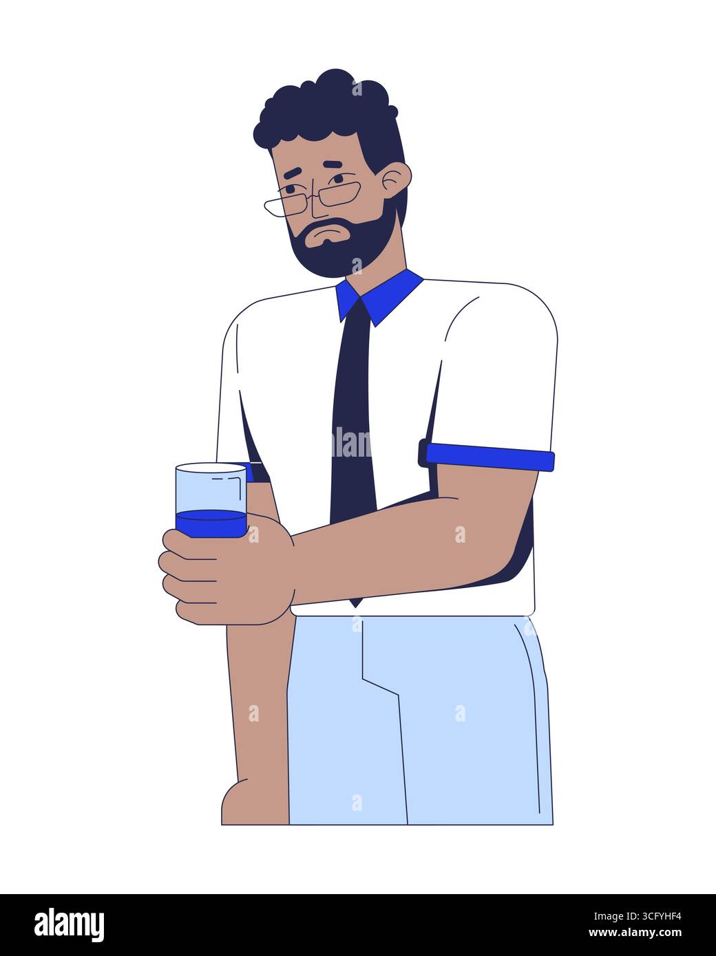 Sad black businessman holding glass of water 2D cartoon character Stock ...
