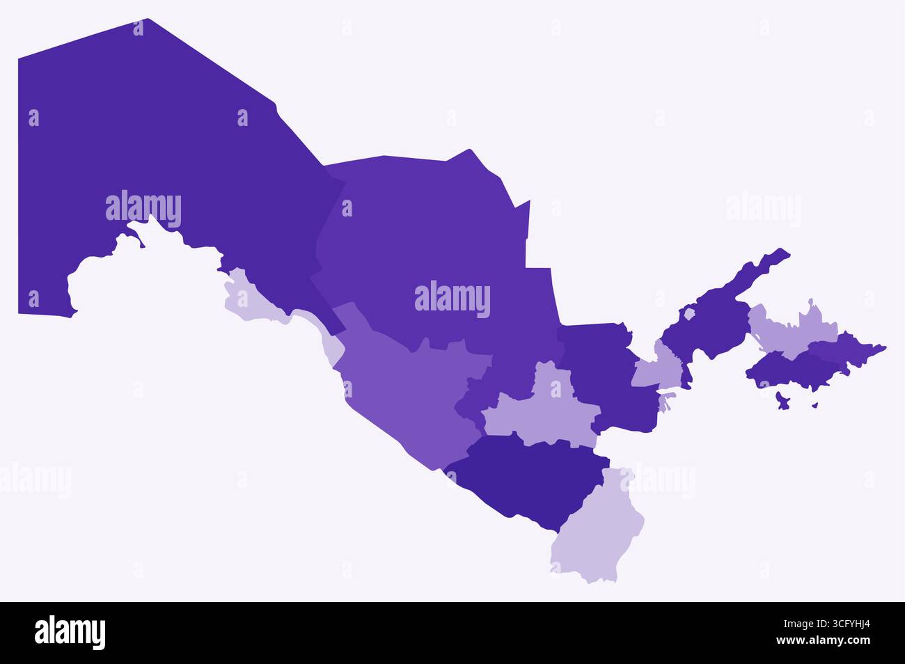 Map of Uzbekistan with regions. Just a simple country border map with ...