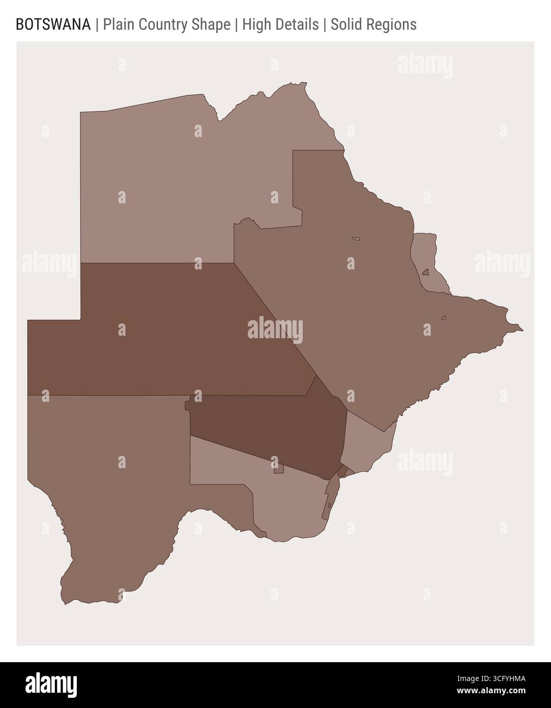 Botswana plain country map. High details. Solid regions style. Shape of ...
