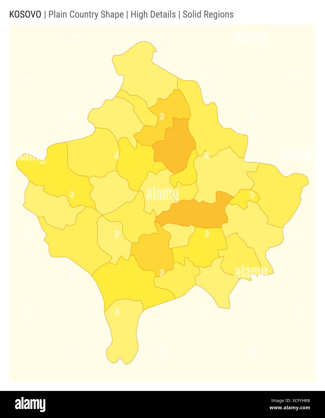 Kosovo plain country map. High details. Solid regions style. Shape of ...