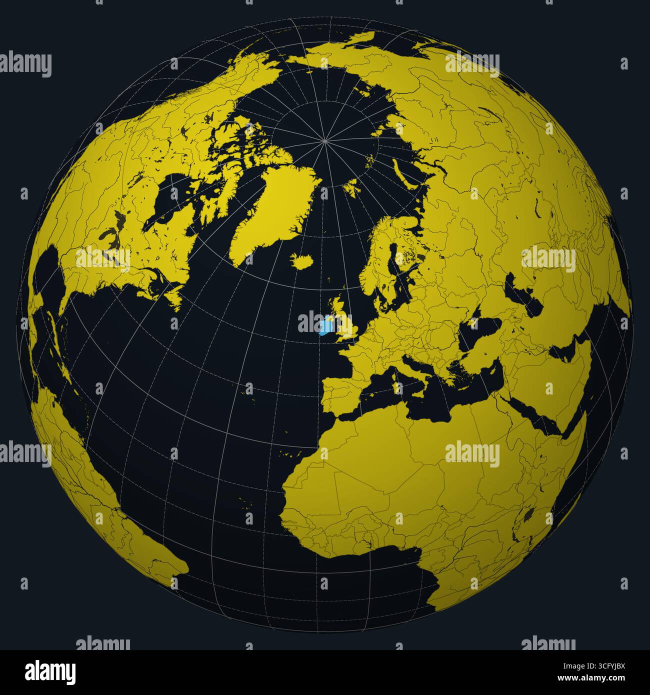 Ireland on Globe. Country view on the world map in Charcoal Bright ...