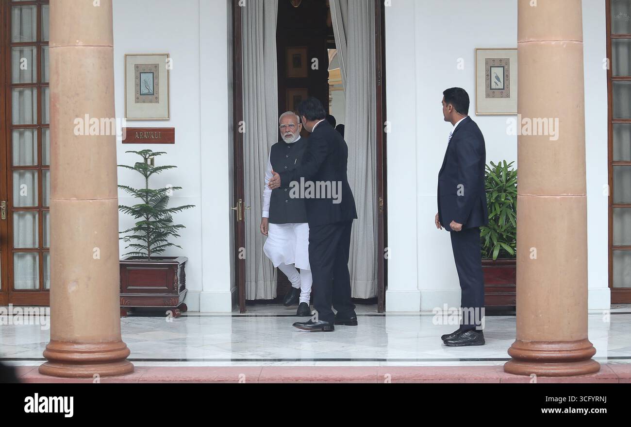 Prime Minister Narendra Modi arrives to attend a meeting with his Fiji ...