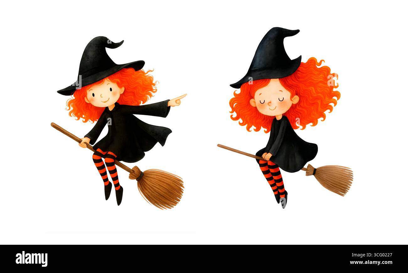 Set of Cute Halloween Witches Pack – Kawaii Witch Characters Collection ...