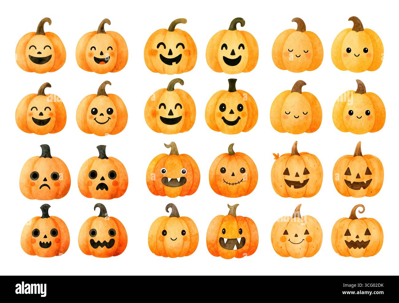 Set of Cute Halloween Pumpkins Pack – Kawaii Pumpkin Clipart Collection ...