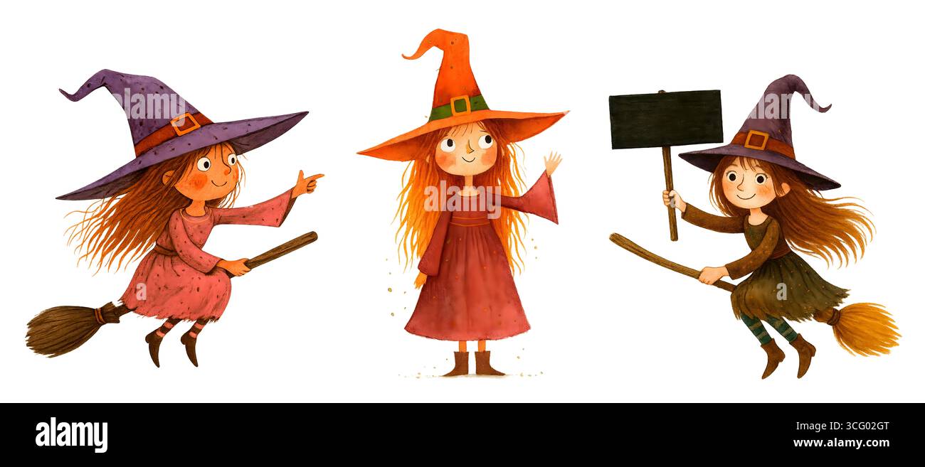 Set of Cute Halloween Witches Pack – Kawaii Witch Characters Collection ...