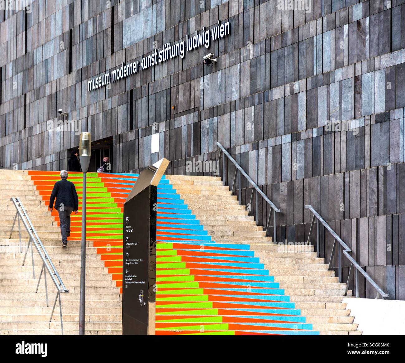 Painted stairs leading to MUMOK - museum of modern art building (clad ...
