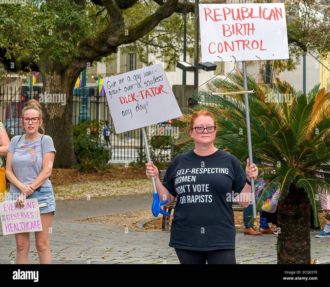 New Orleans, LA, USA - February 9, 2025: Women anti Trump protesters ...