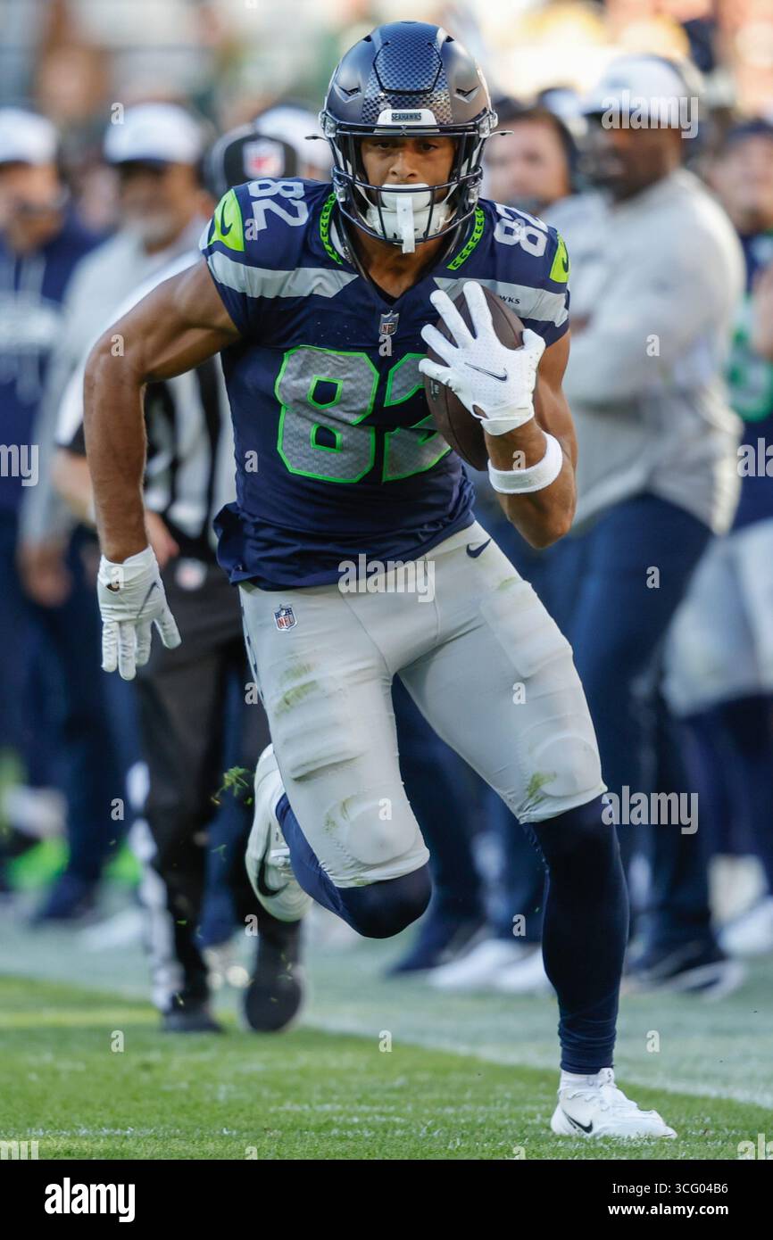 Seattle Seahawks wide receiver Cody White (82) runs the ball during a ...