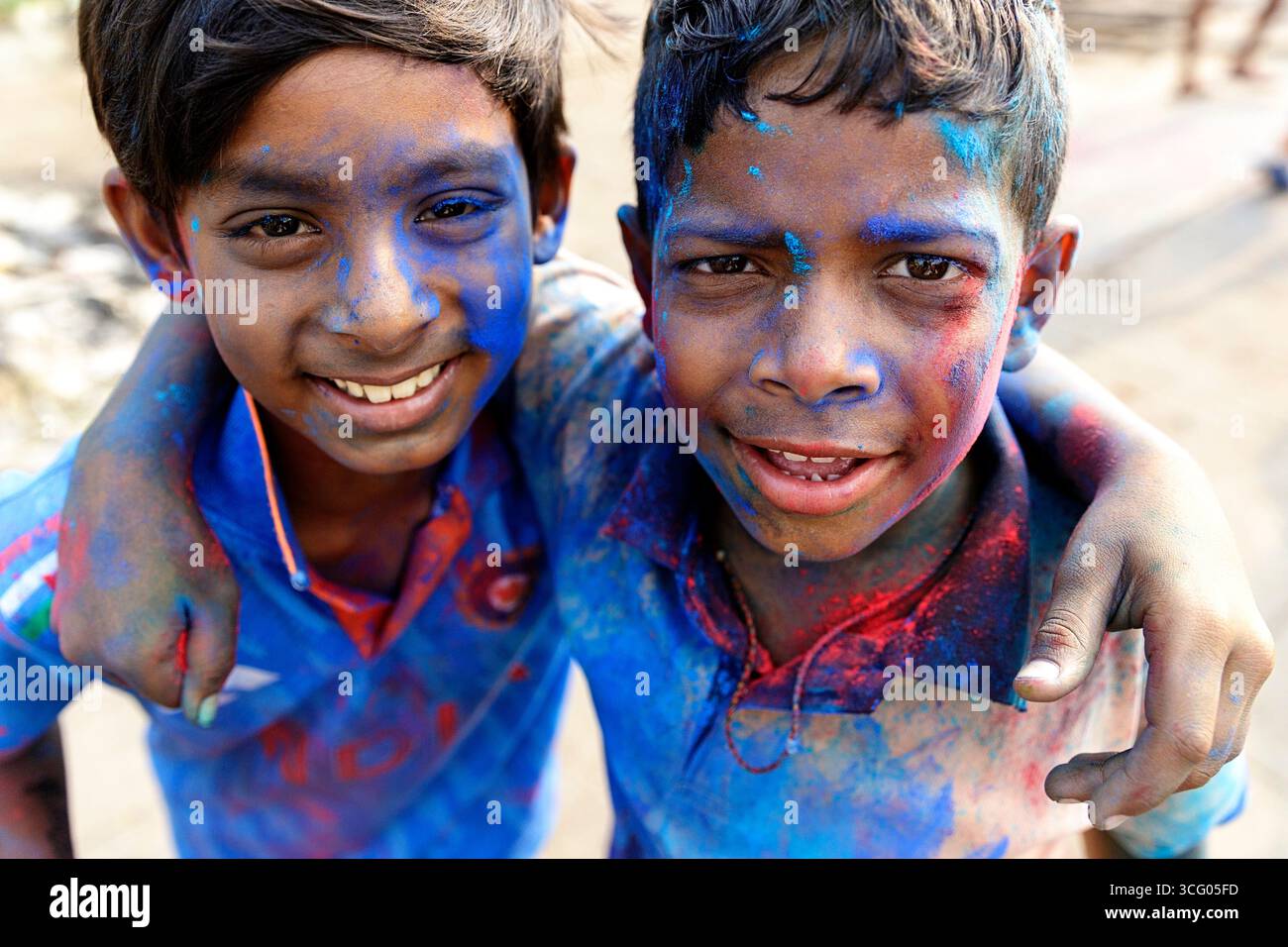 Kids celebrating Holi festival, festival of colours in Colaba ...
