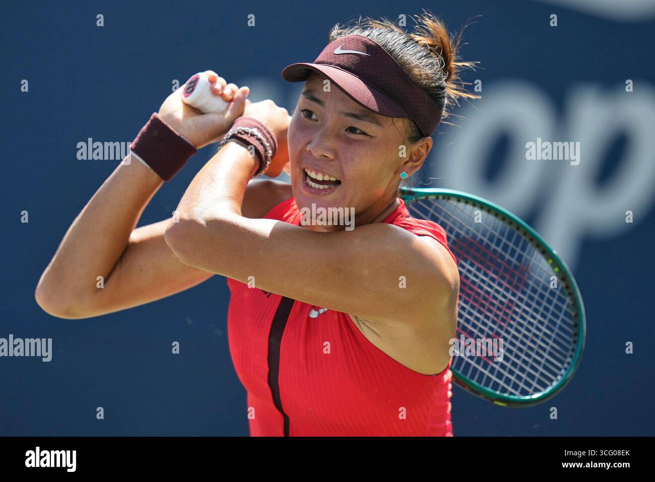 Yuan Yue, of China, returns a shot to Liudmila Samsonova, of Russia ...