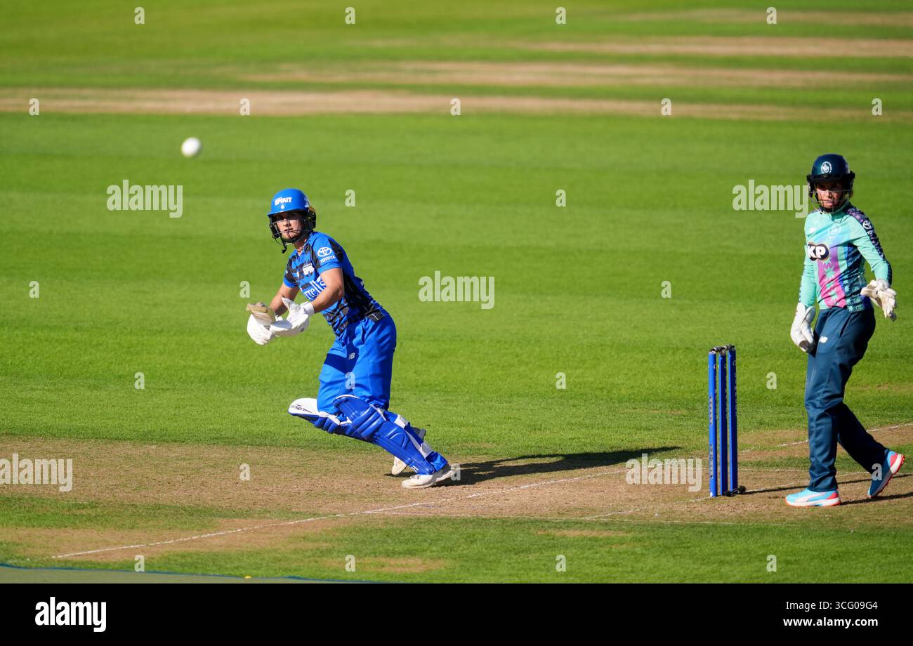 London Spirit's Kira Chathli hits for four during The Hundred Women's ...