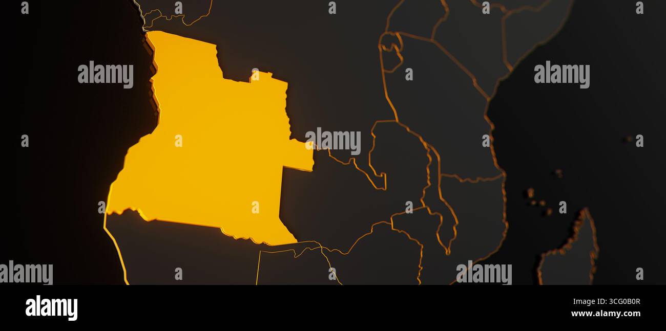 Golden Angola 3d map surrounded with other countries in black with ...