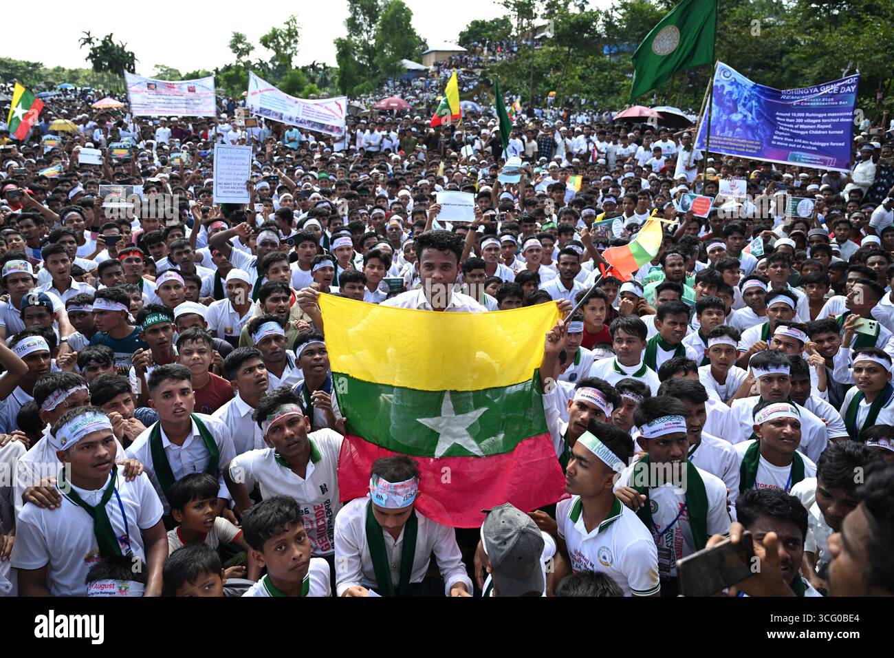 Rohingya refugees take part during a “Genocide Remembrance Day” rally ...