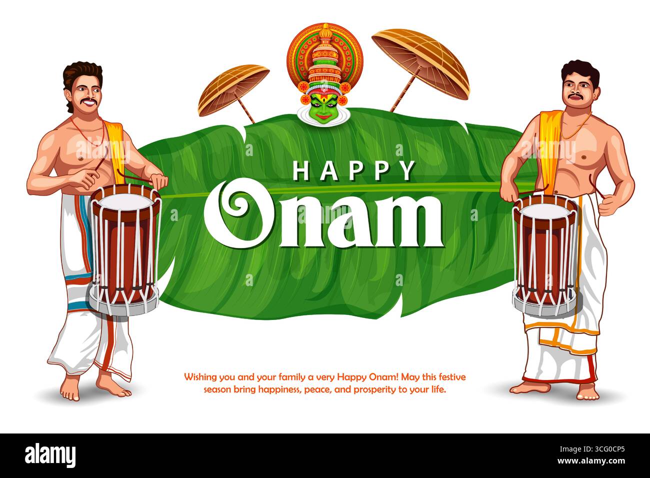 illustration of Keralite men playing traditional drum on background for ...