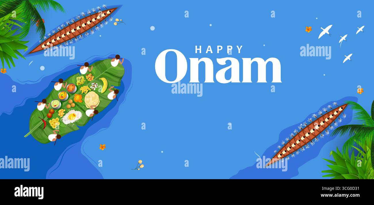 illustration of Sadya feast on banana leaf in celebration background ...