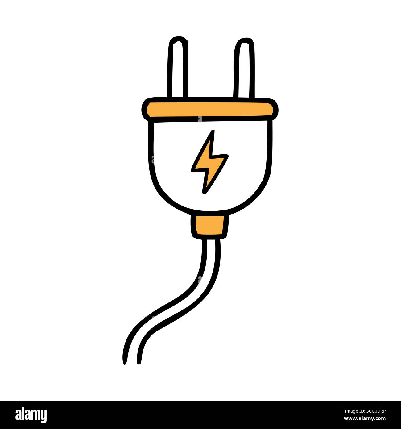 A simple electric plug with two prongs and a power symbol. The plug is ...