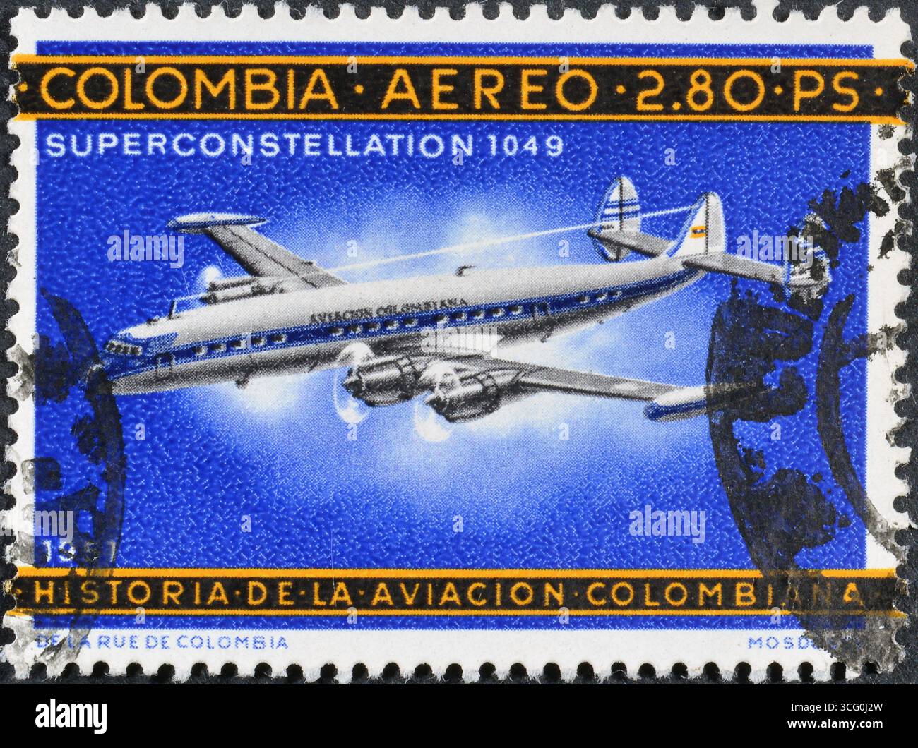 Cancelled postage stamp printed by Colombia, that shows Super ...