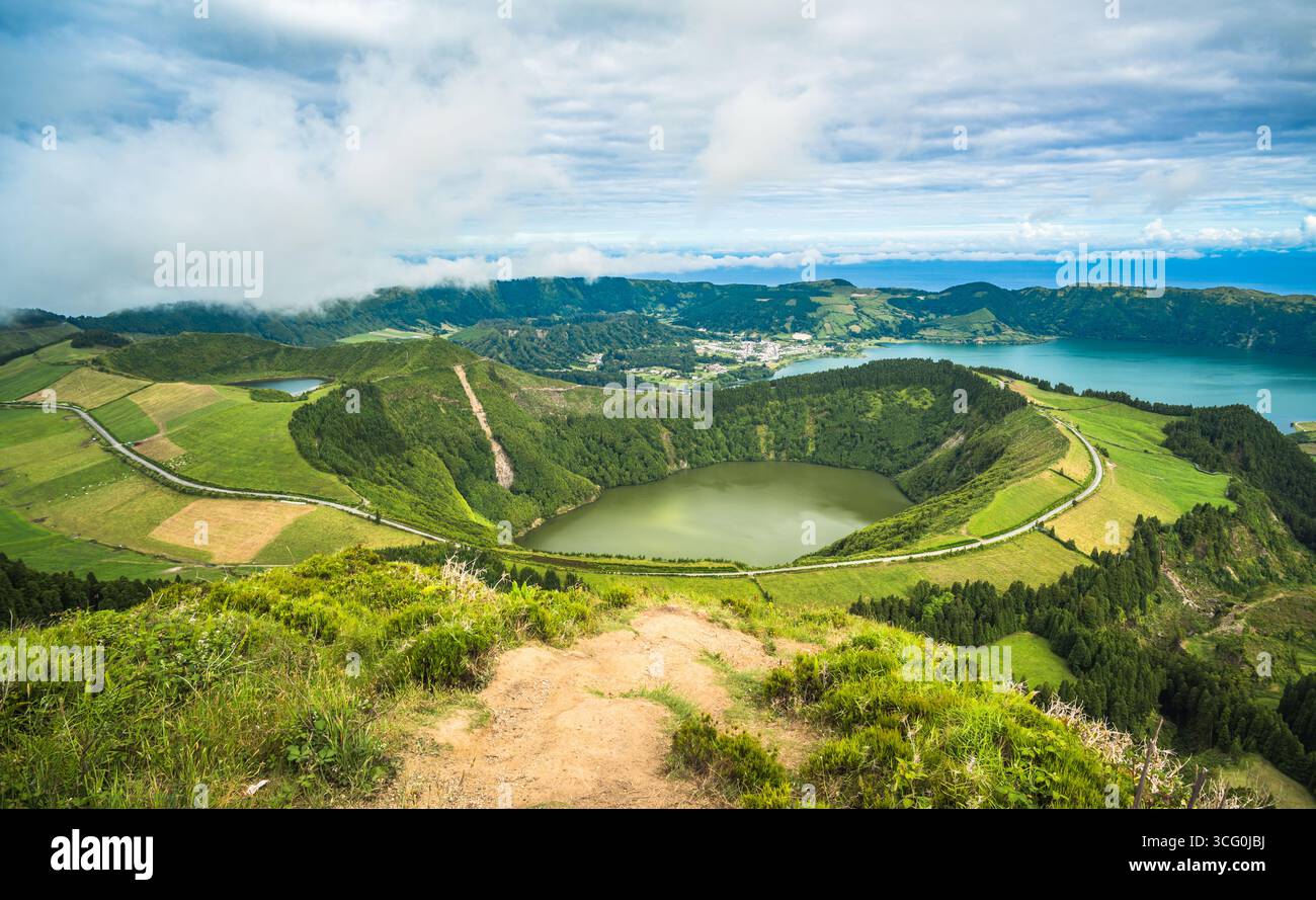 View of the Caldeira of Sete Cidades (Caldera of the seven towns), Sao ...