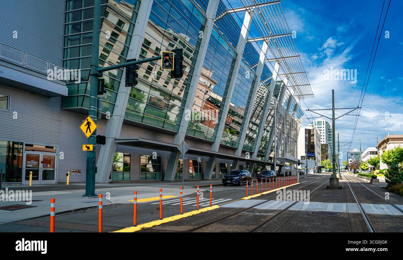 A strong reflection in windows at the Greater Tacoma Convention Center ...