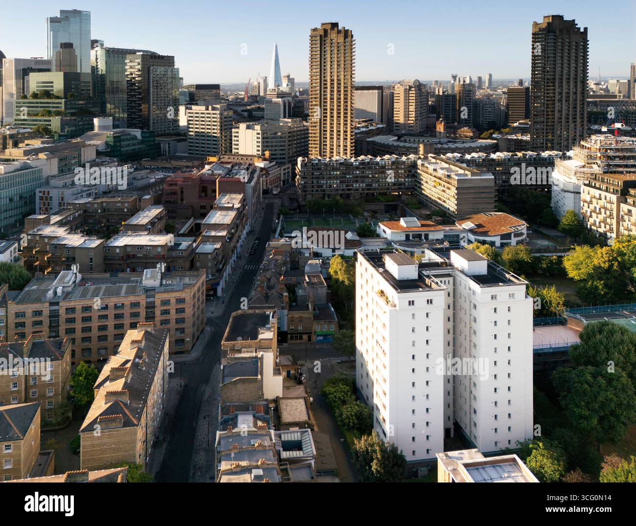 Aerial view of London, UK, showcasing the Barbican Estate and the City ...