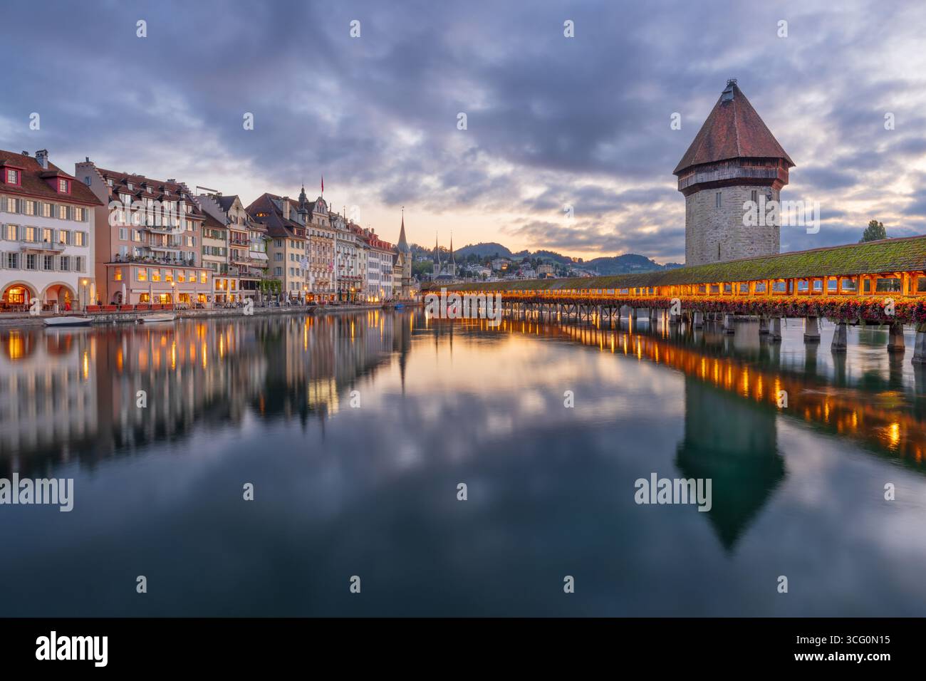 Lucerne, Switzerland at dawn on the Reuss River Stock Photo - Alamy