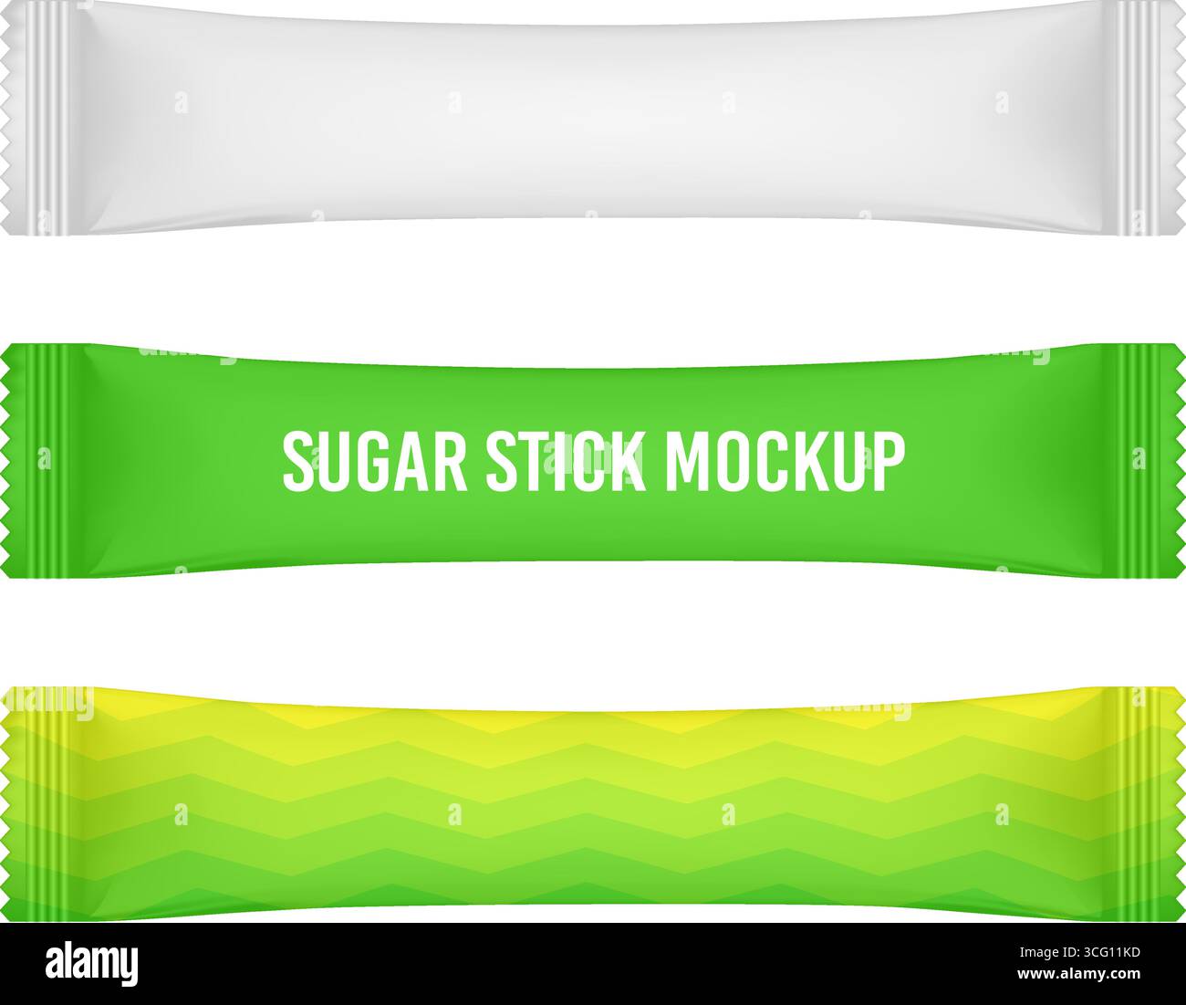 Sugar stick. White and green blank sugar sachet packaging, stick pack ...