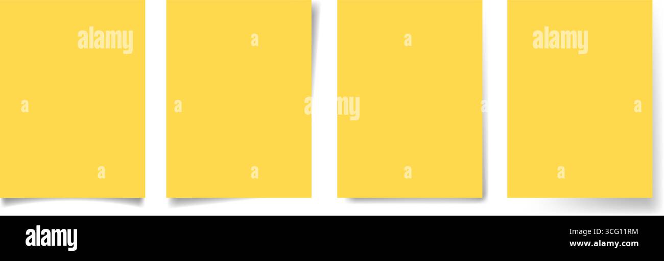 Set of yellow paper sheets with shadows. A4 document template, vector ...
