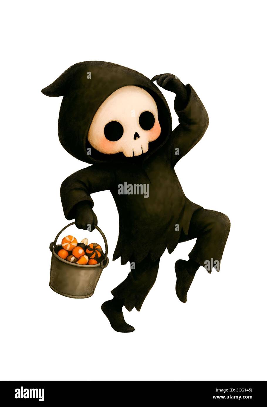 Cute Grim Reaper Illustration - Mini Death Halloween Character Isolated ...