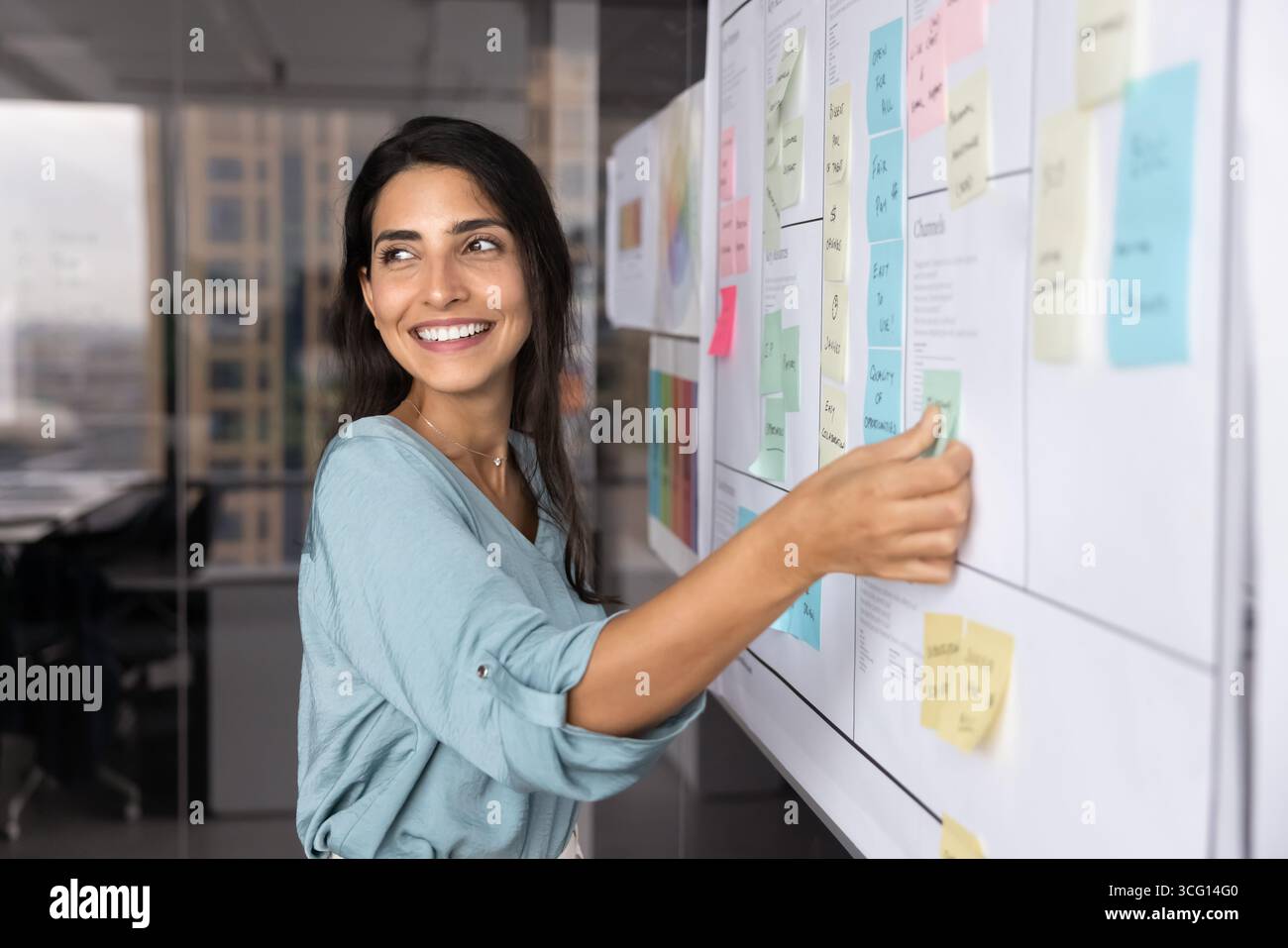Placing sticky notes manager hi-res stock photography and images - Alamy
