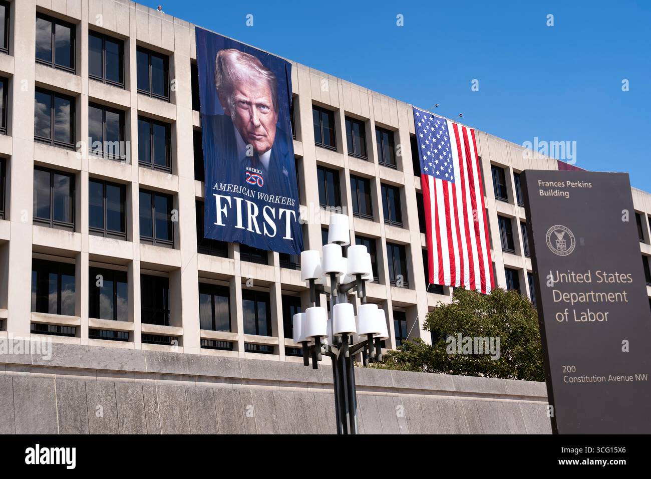 A portrait of President Donald Trump hangs on the Labor Department ...