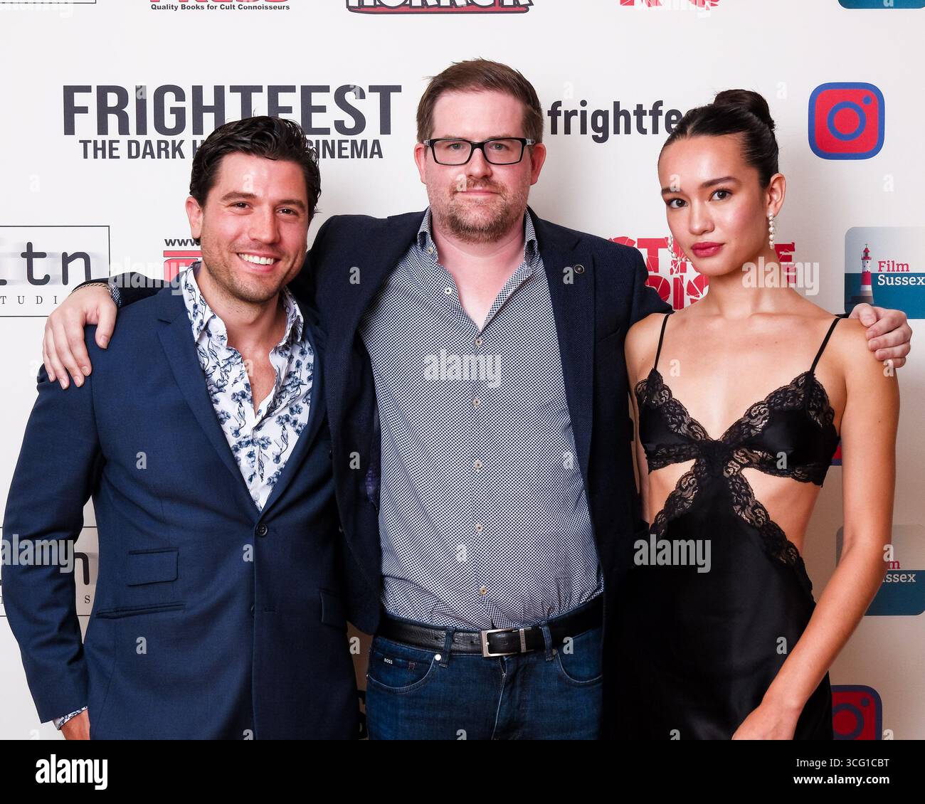 London, UK. 25 August 2025. Brett Gedde, Jay Reid and Rachel Boyd seen ...