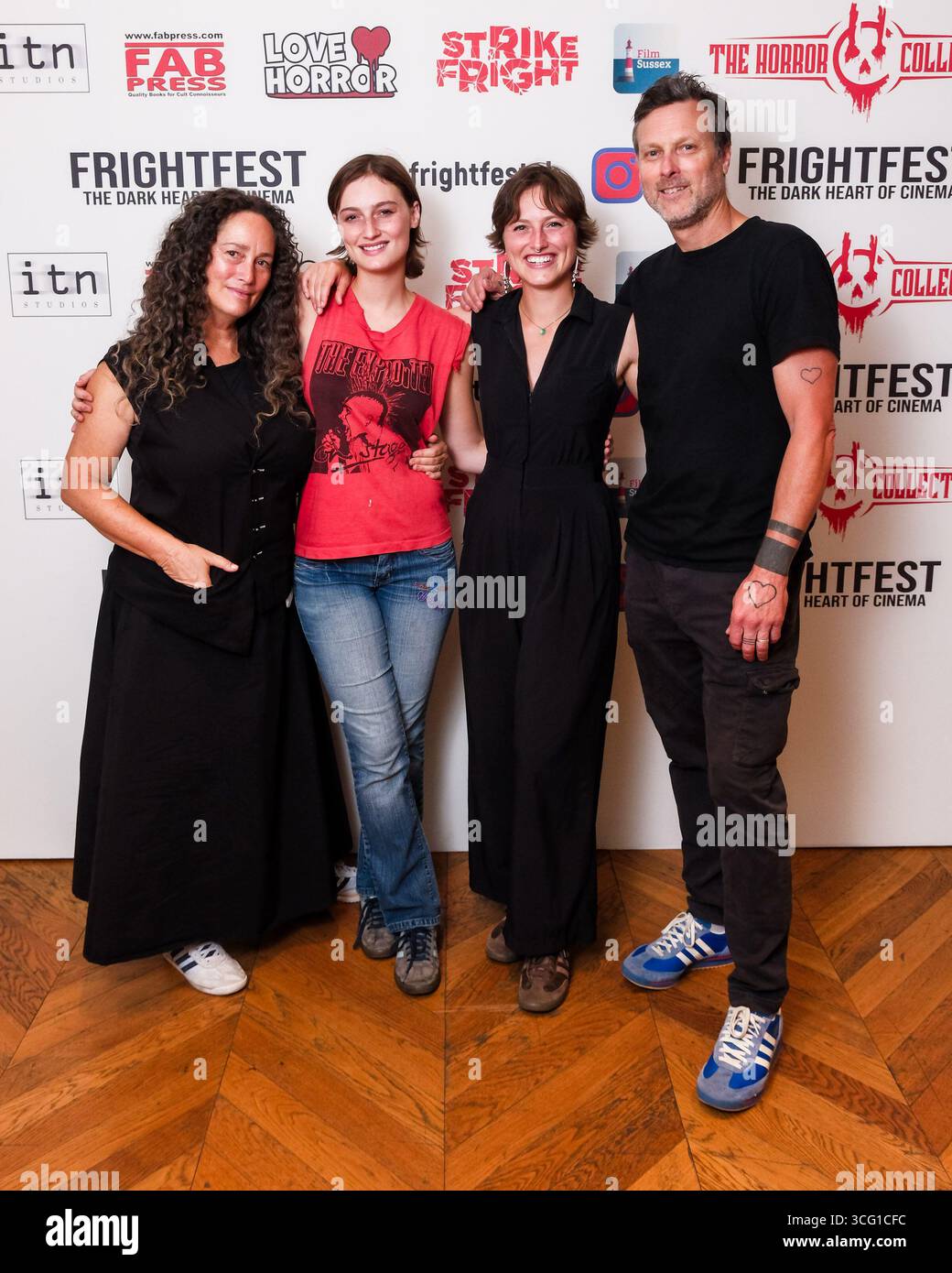 London, UK. 25 August 2025. (L-R) Toby Poser, Zelda Adams, Lulu Adams ...