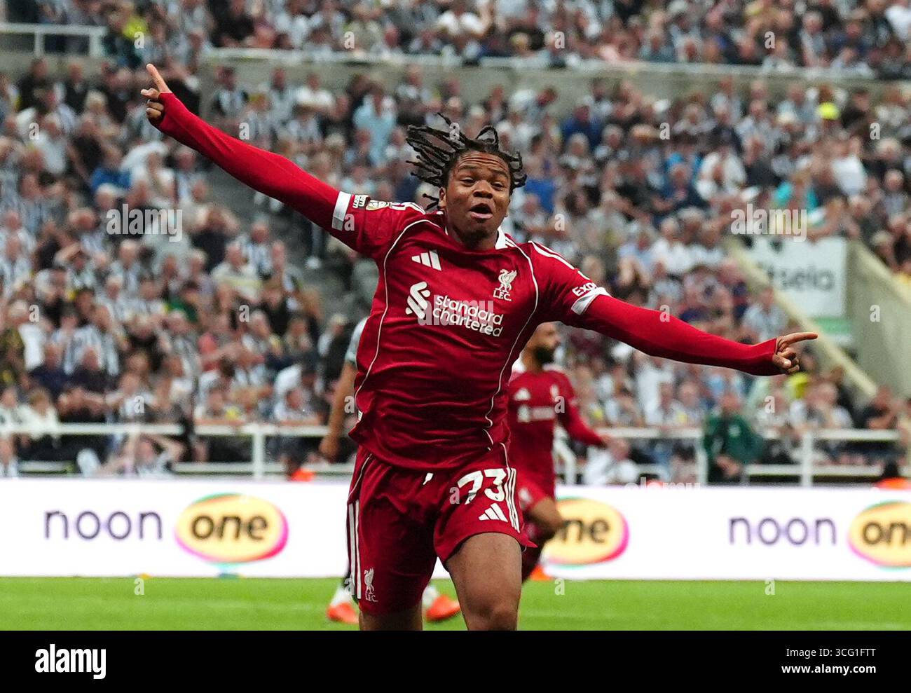 Liverpool's Rio Ngumoha celebrates scoring their side's third goal of ...