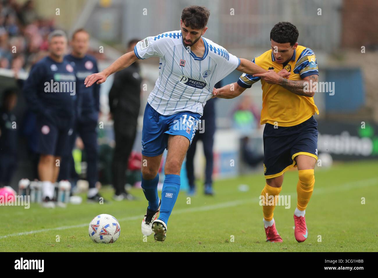 Jack Hunter of Hartlepool United battles with Aaron Drewe of Woking ...
