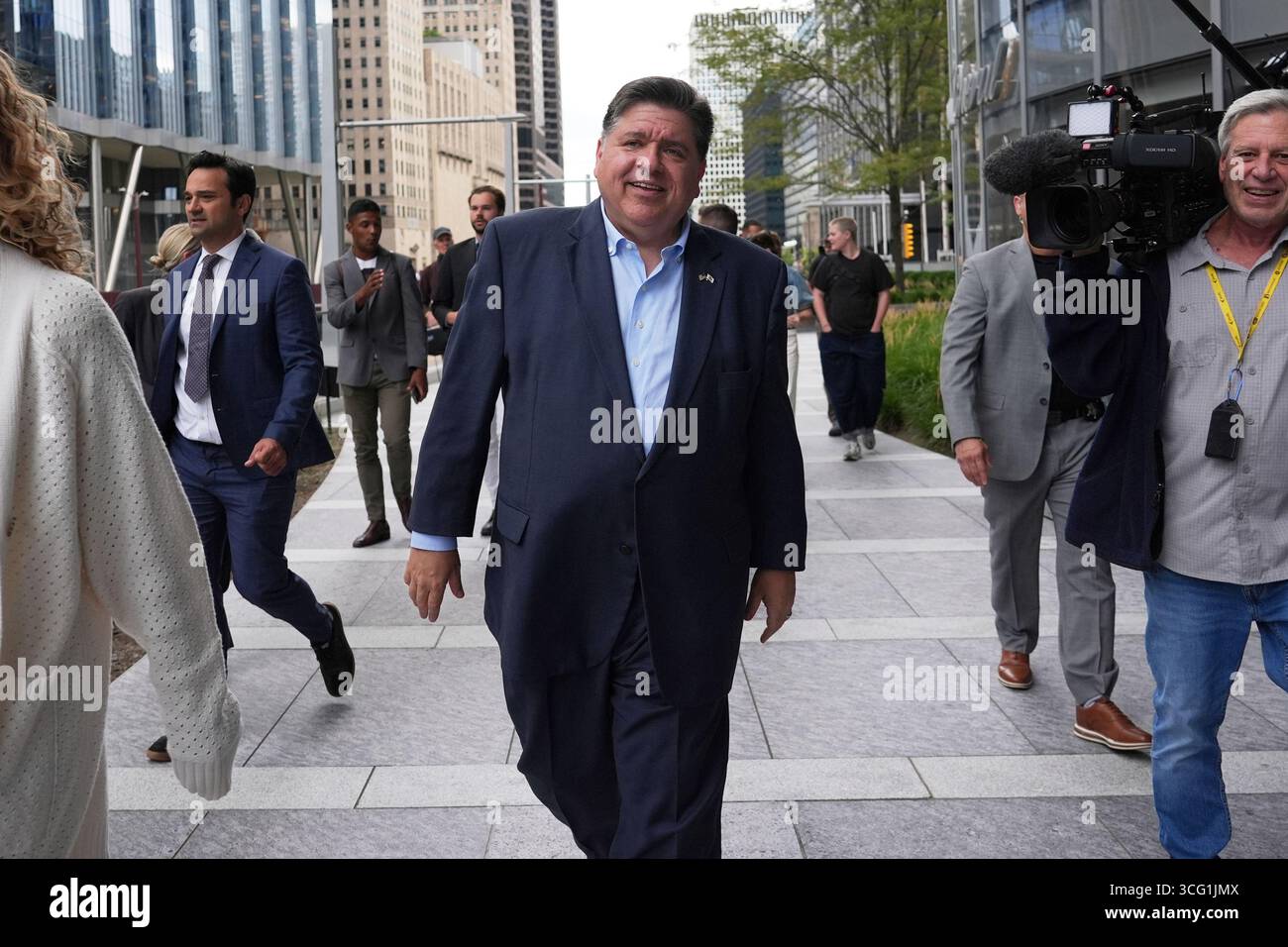 Illinois Governor JB Pritzker walks to River Point Park for a news ...