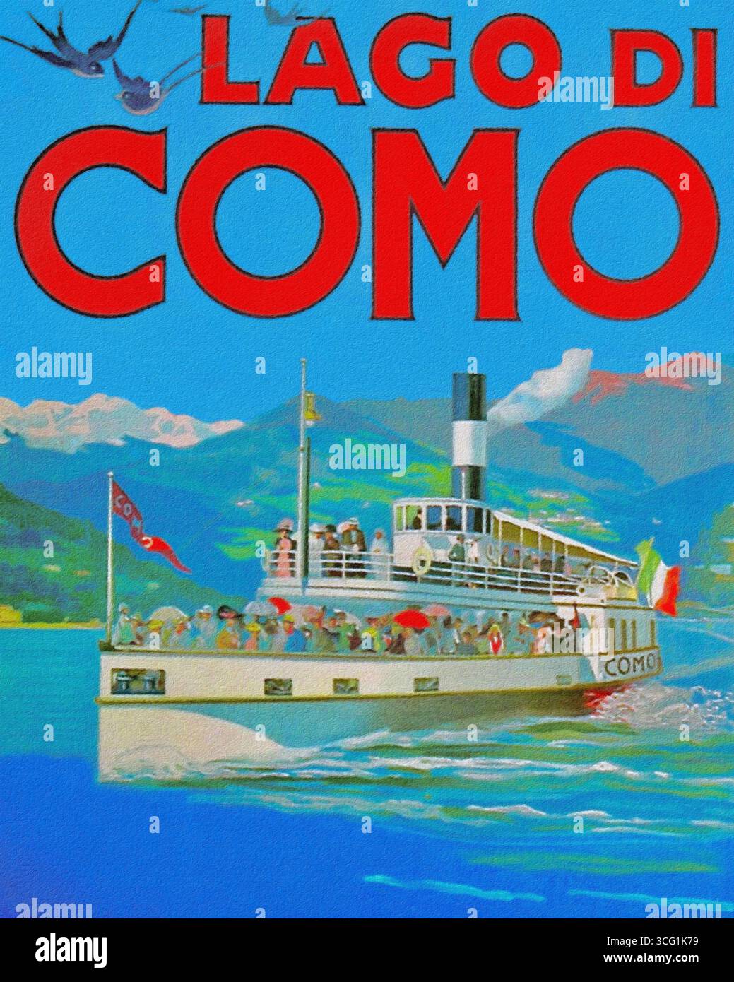 Vintage Lago di Como (Lake Como), Italy travel poster 1900 Stock Photo ...