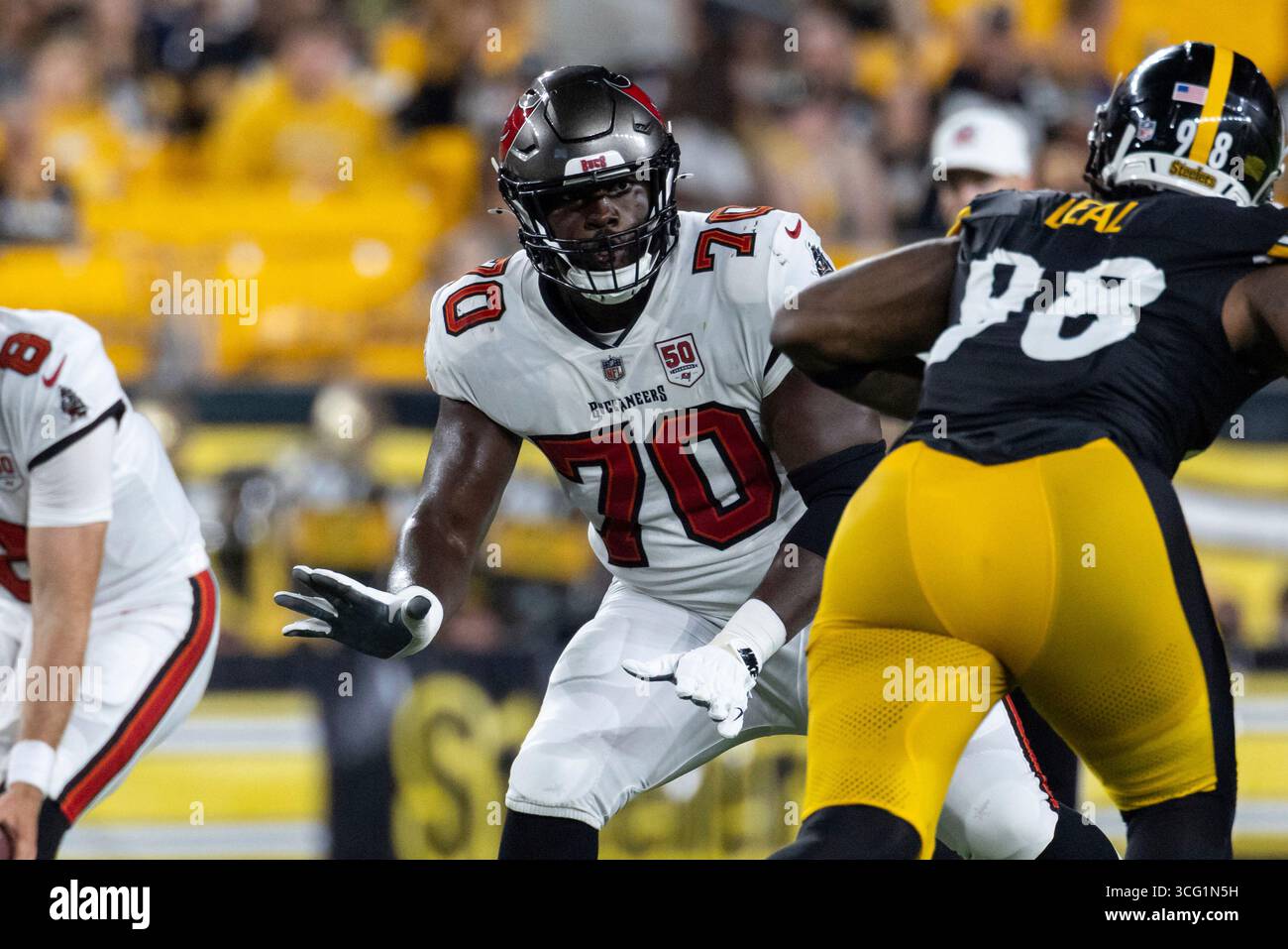 Tampa Bay Buccaneers offensive tackle Benjamin Chukwuma (70) blocks ...