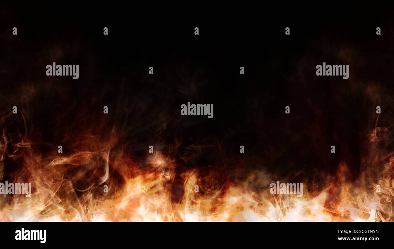 Orange flame and smoke rising against a dark background. Abstract fire ...