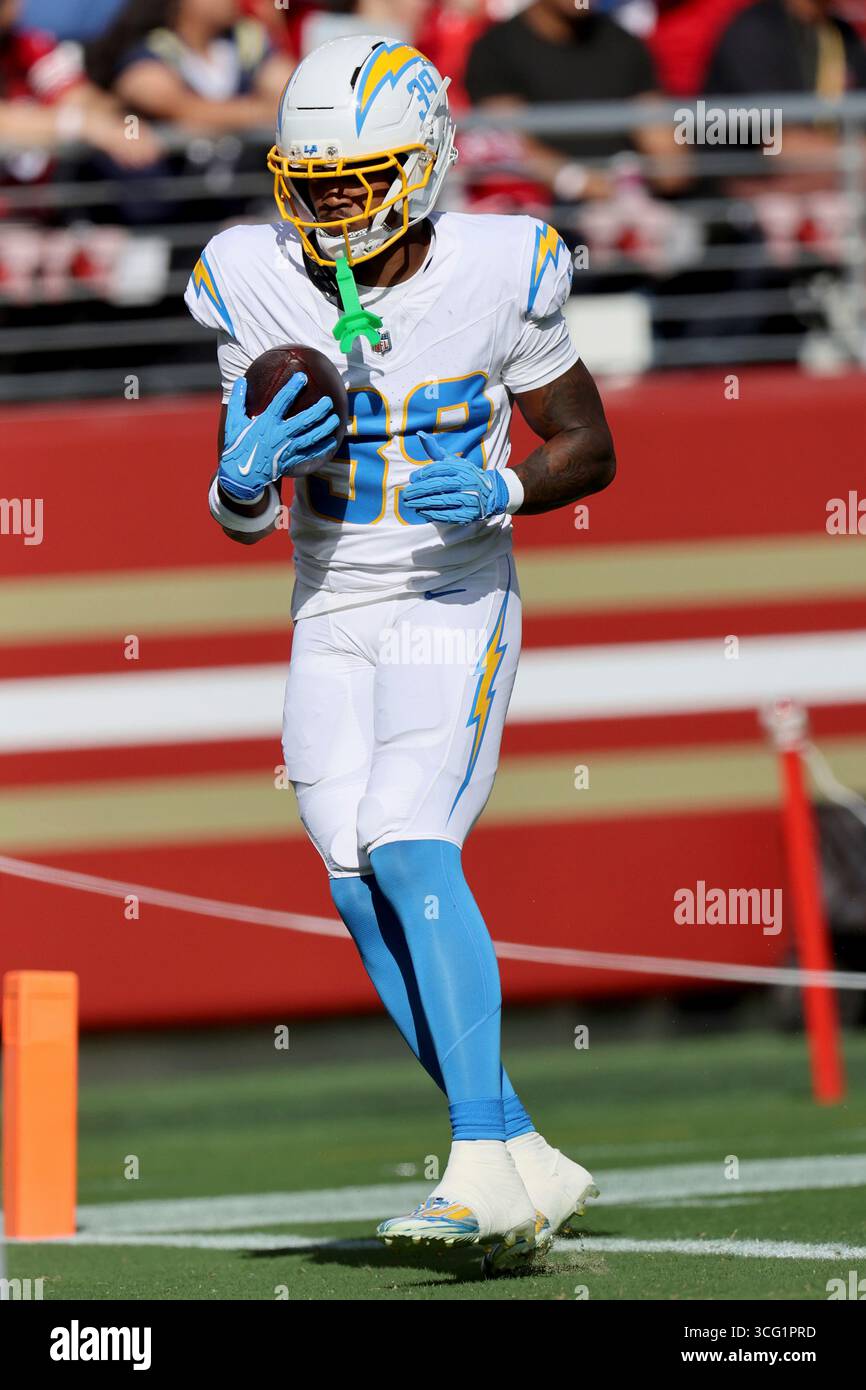 Los Angeles Chargers wide receiver Jaylen Johnson (39) warms up during ...