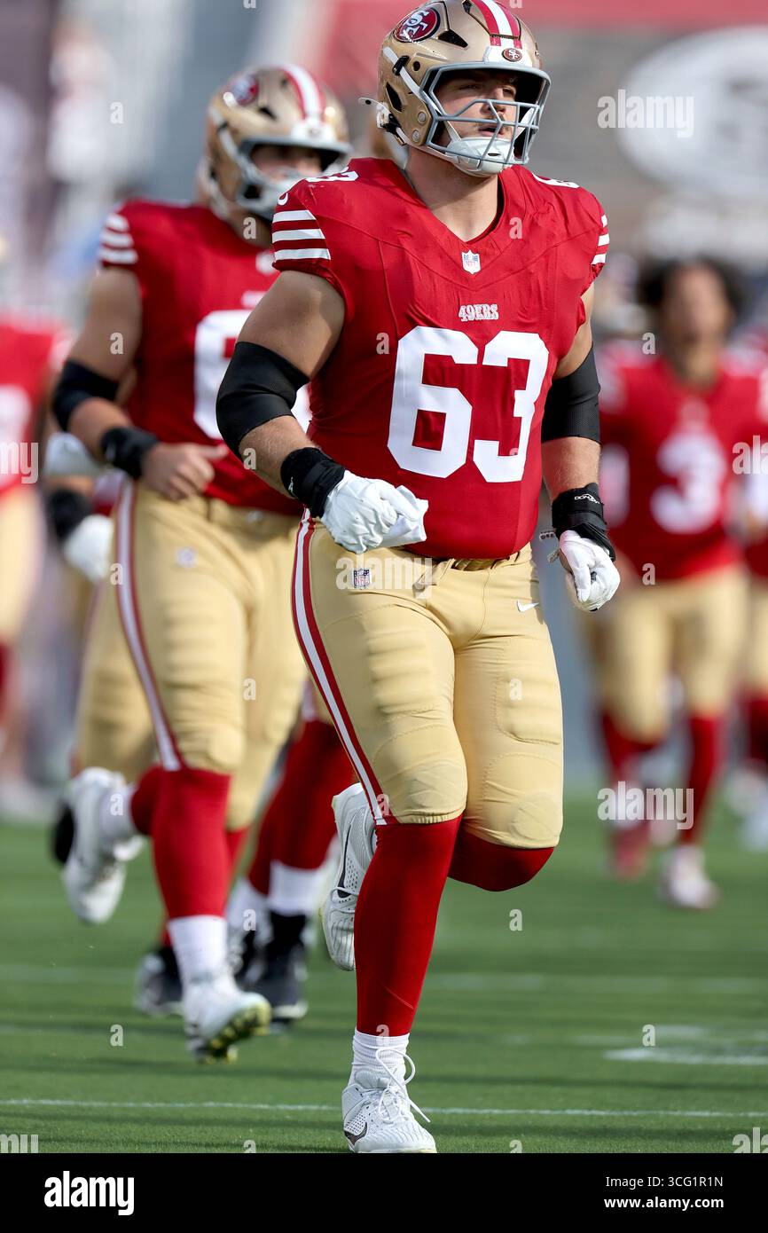 San Francisco 49ers offensive tackle Nick Zakelj (63) runs onto the ...
