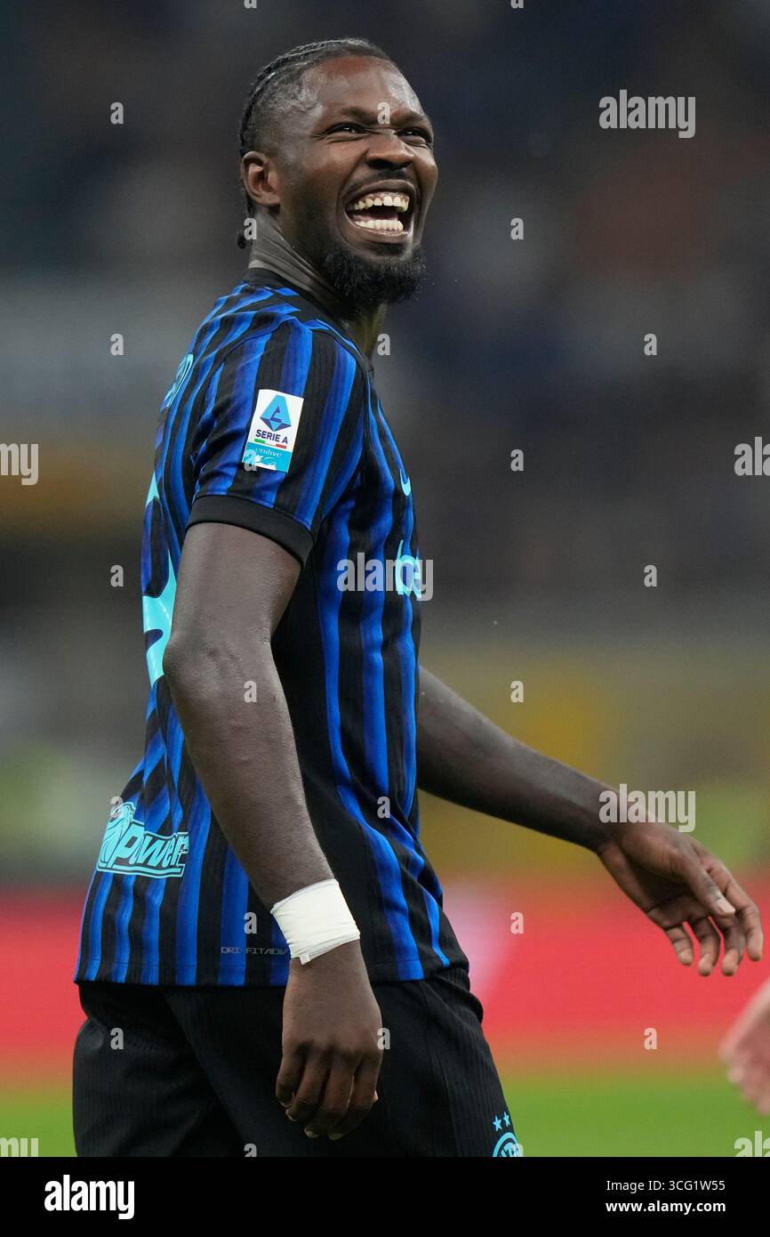 Inter Milan's Marcus Thuram celebrates after scoring during a Serie A ...