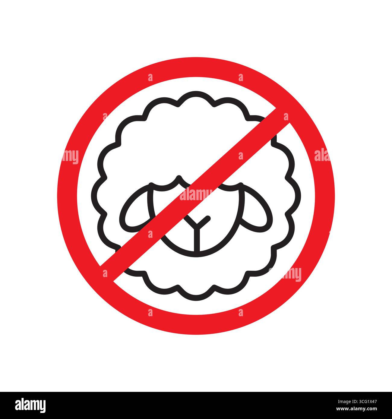 Prohibition sign icon. Sheep in red circle. No wool emblem. Vector ...