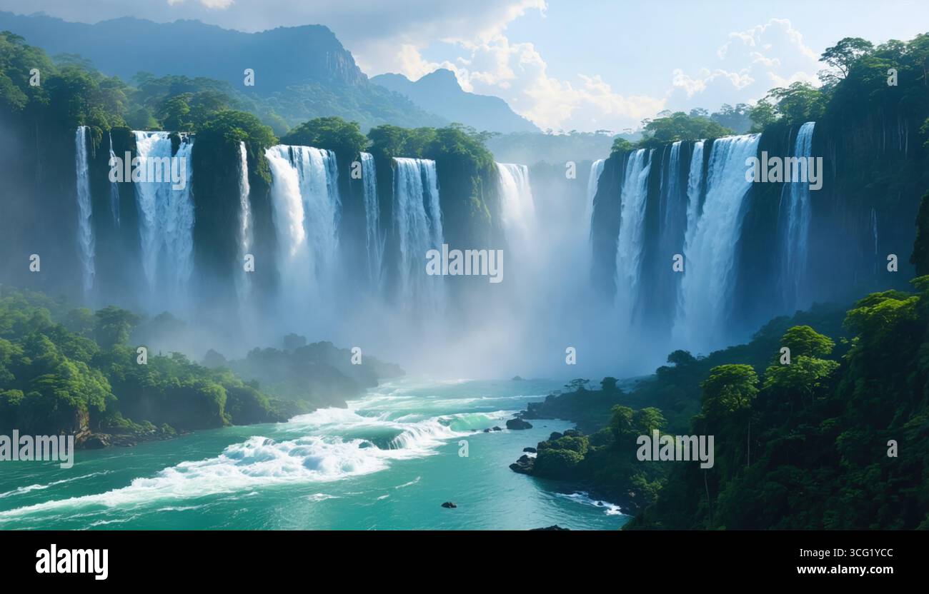Rainforest waterfall view Stock Vector Images - Alamy