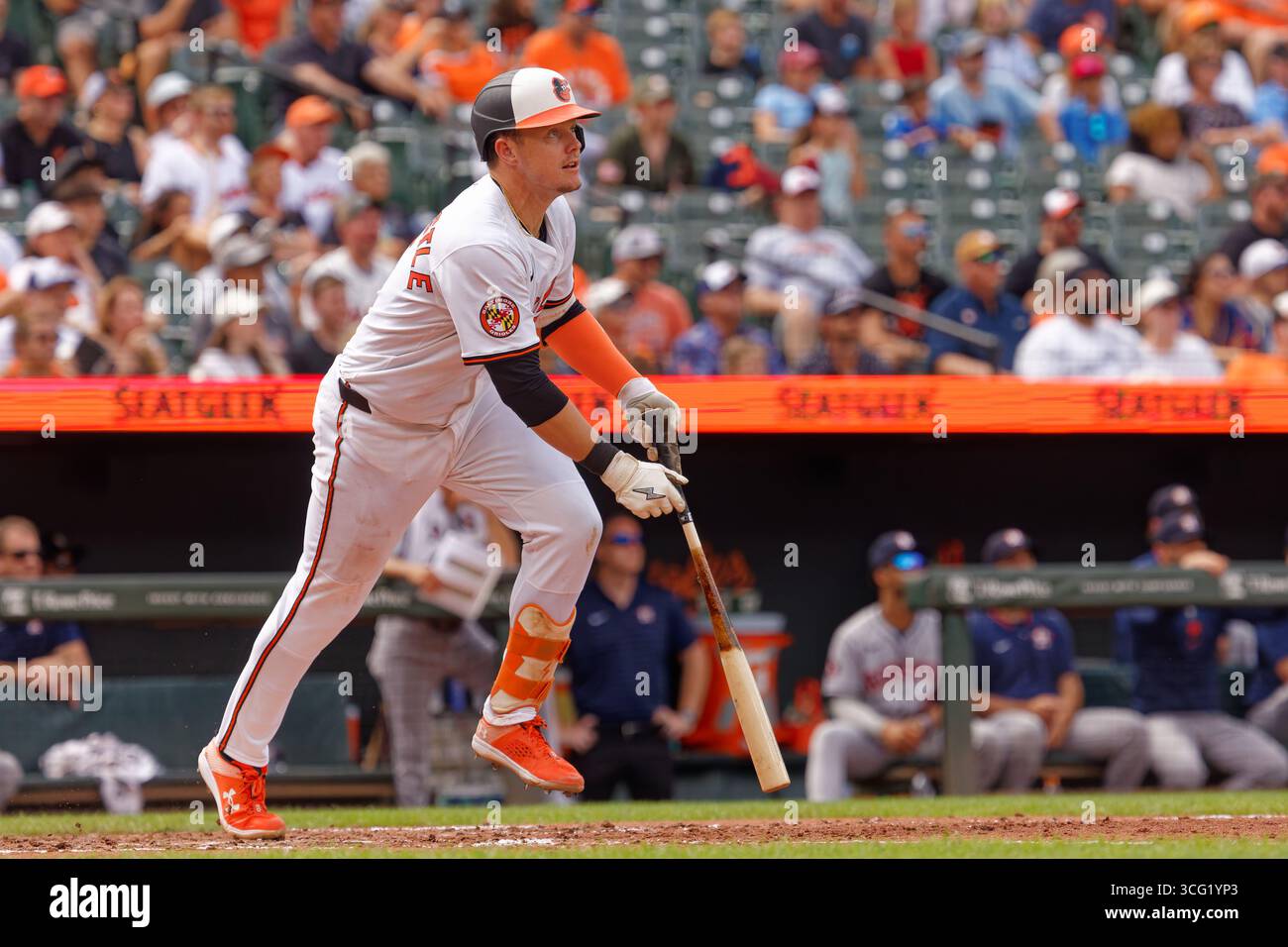 Baltimore Oriole Infielder Ryan Mountcastle (6) watches hit during a ...