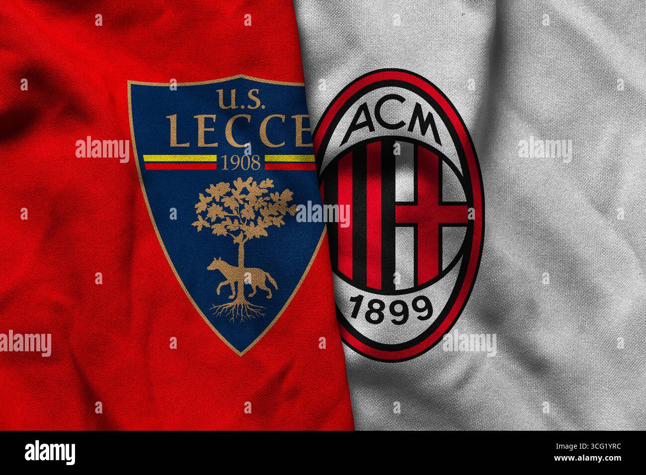 Pringsewu, Lampung; August 28, 2025; The wavy fabric logo of Lecce ...