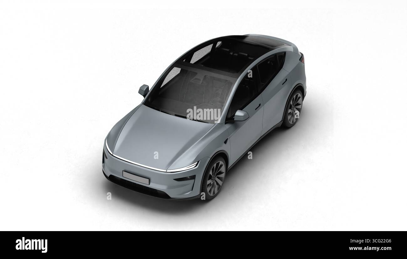 Izmir, Turkey - Aug 25 2025: Realistic 3D render of a gray 2025 Tesla ...