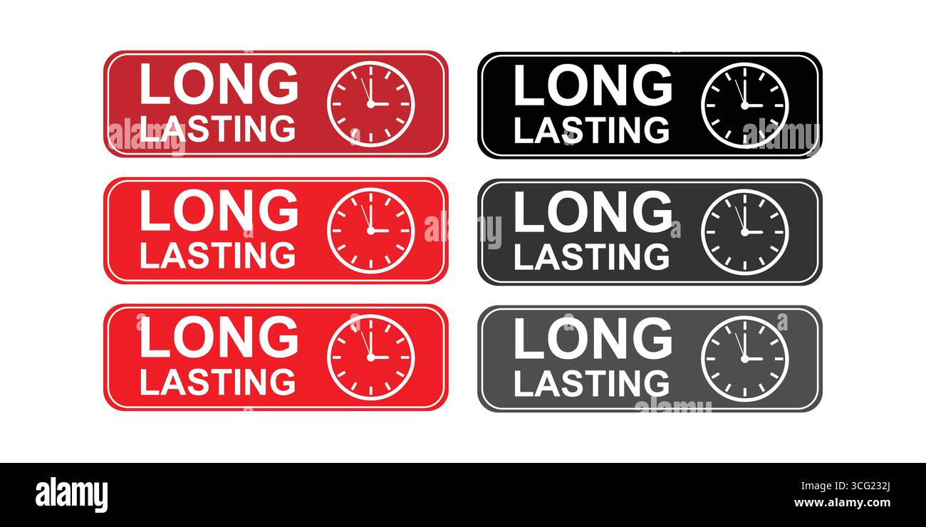 Long Lasting Warranty Labels with Clock Icon in Red and Black Stock ...