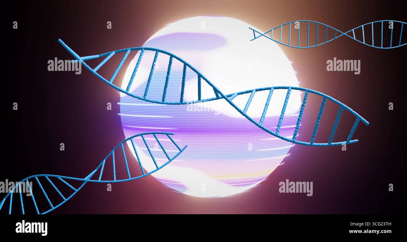 Floating turquoise DNA helix dominating virtual space, glowing banded ...