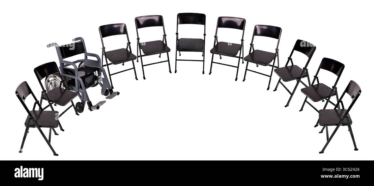 Black Folding chairs and a wheelchair for easy seating for groups set ...